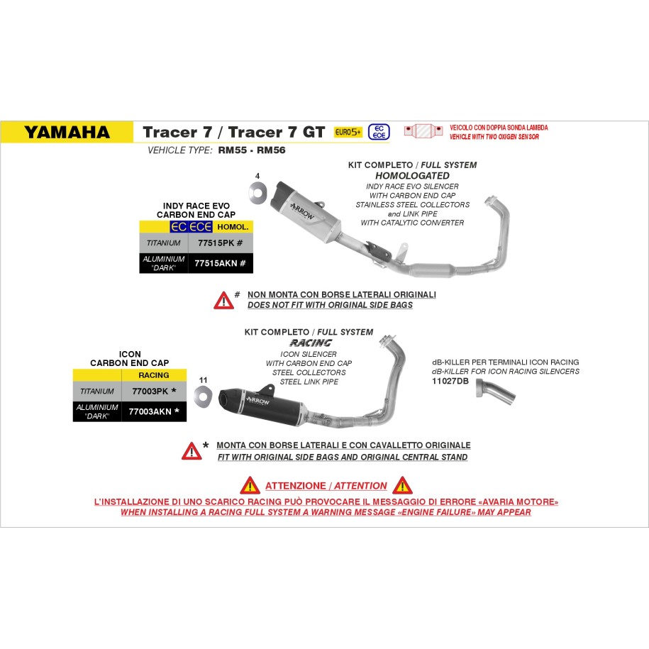 IMPIANTO DI SCARICO COMPLETO ARROW INDY RACE EVO YAMAHA TRACER 7 2025 ...