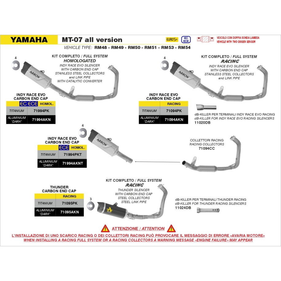 ARROW INDY RACE EVO FULL EXHAUST SYSTEM YAMAHA MT-07 2025-2026 (EURO 5 ...